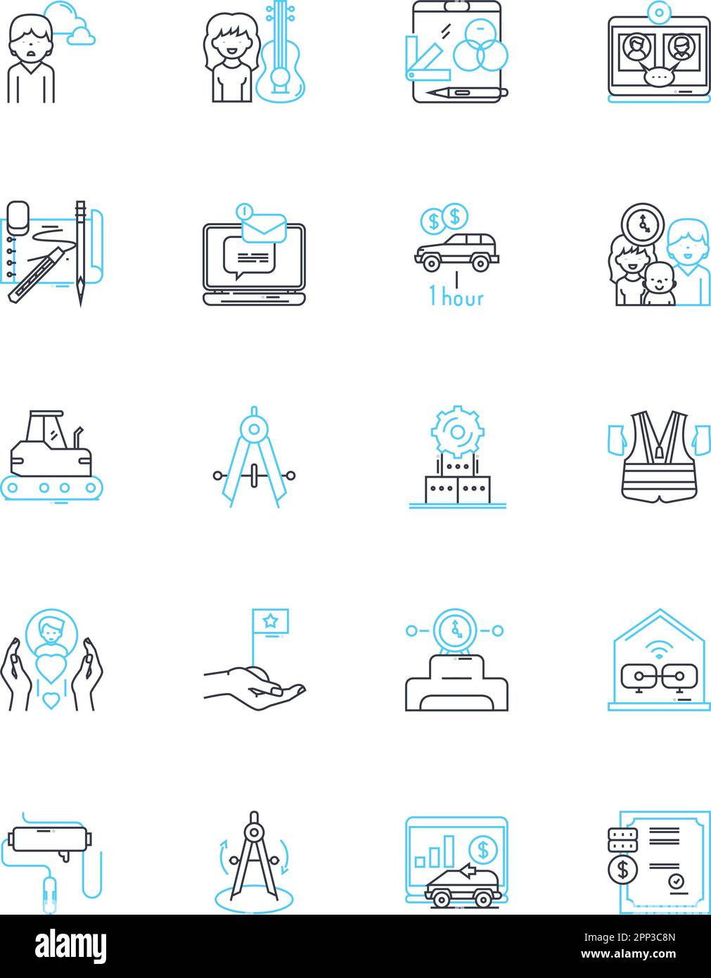 Digital Workforce Linear Icons Set Automation Robotics Virtuality Collaboration Efficiency