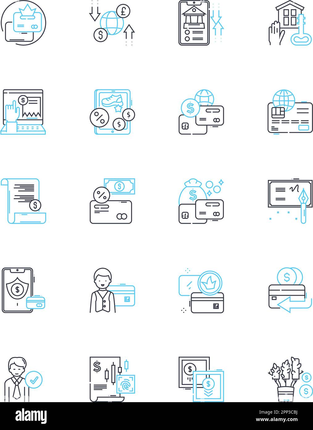 Online banking linear icons set. Security, Convenience, Accessibility, Mobile, Savings ...