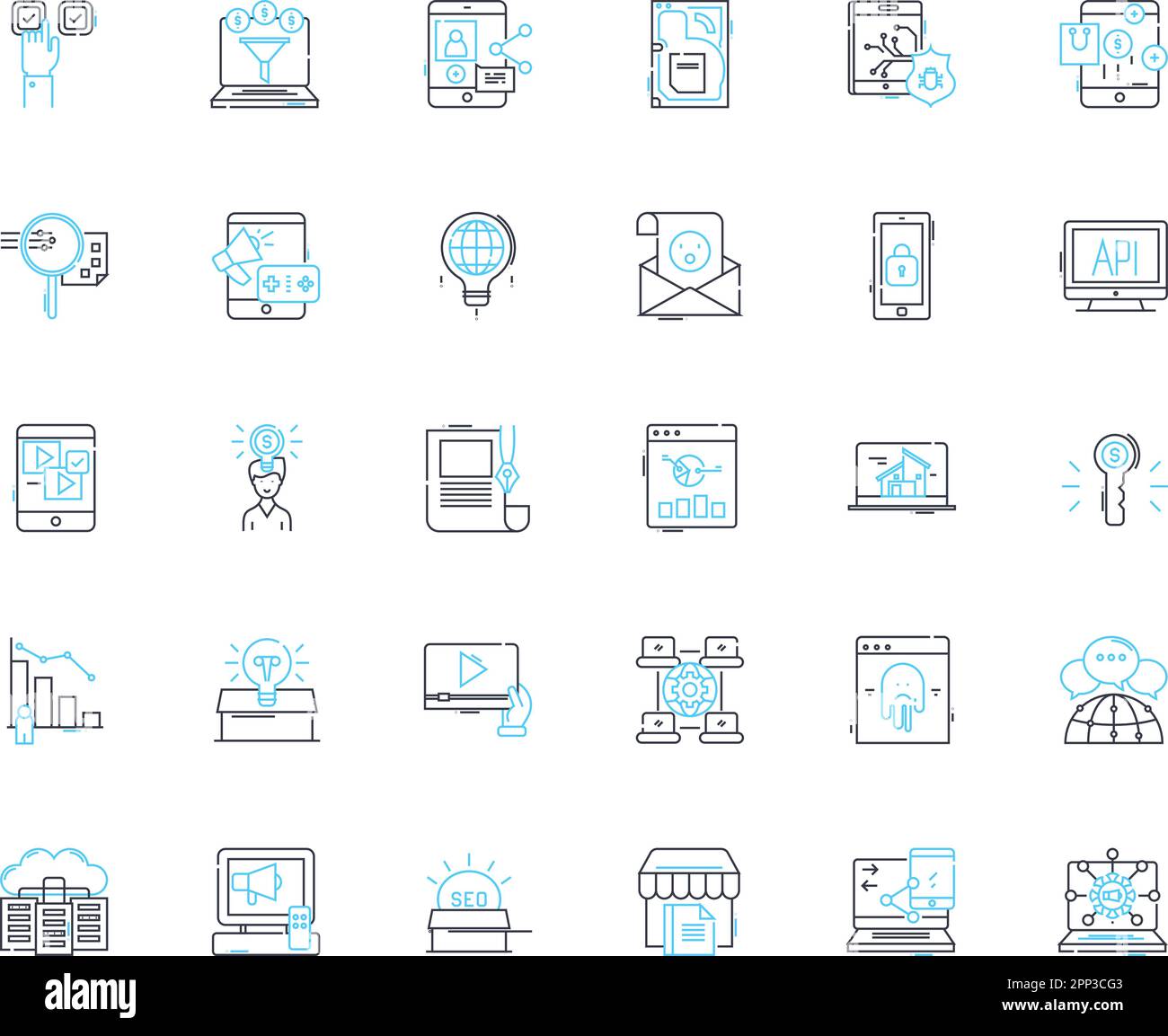 Commercial advertising linear icons set. Marketing, Branding, Promotion ...