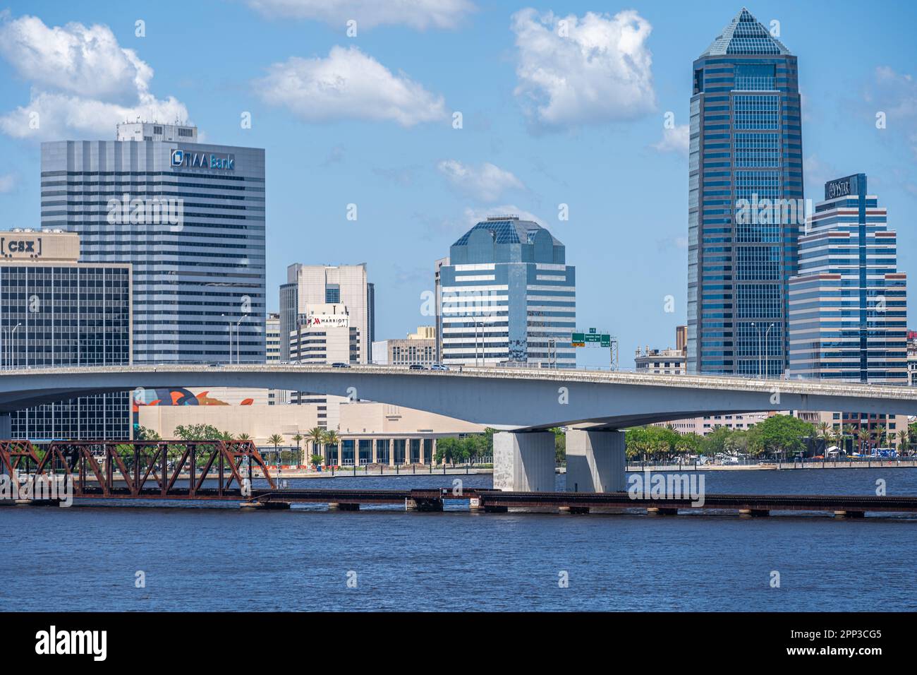 Jacksonville city skyline along the Northbank of the St. Johns River in ...