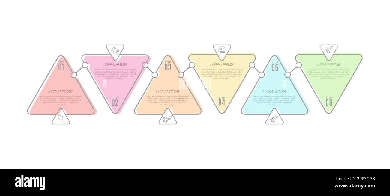 Infographics. 6 stages of development, marketing, workflow or plan ...