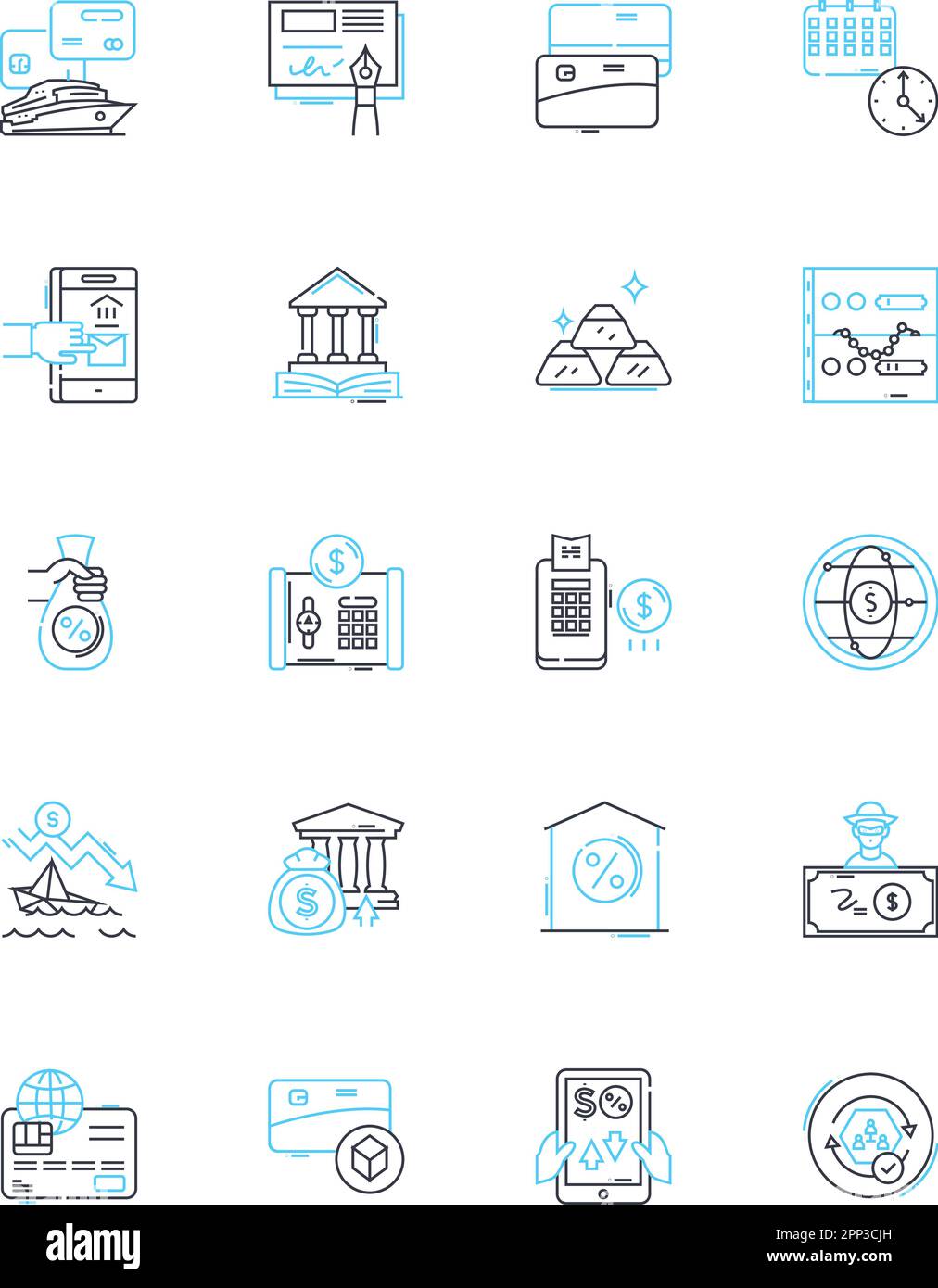 Business Planning Linear Icons Set Strategy Goals Analysis Forecasting Budgeting Market