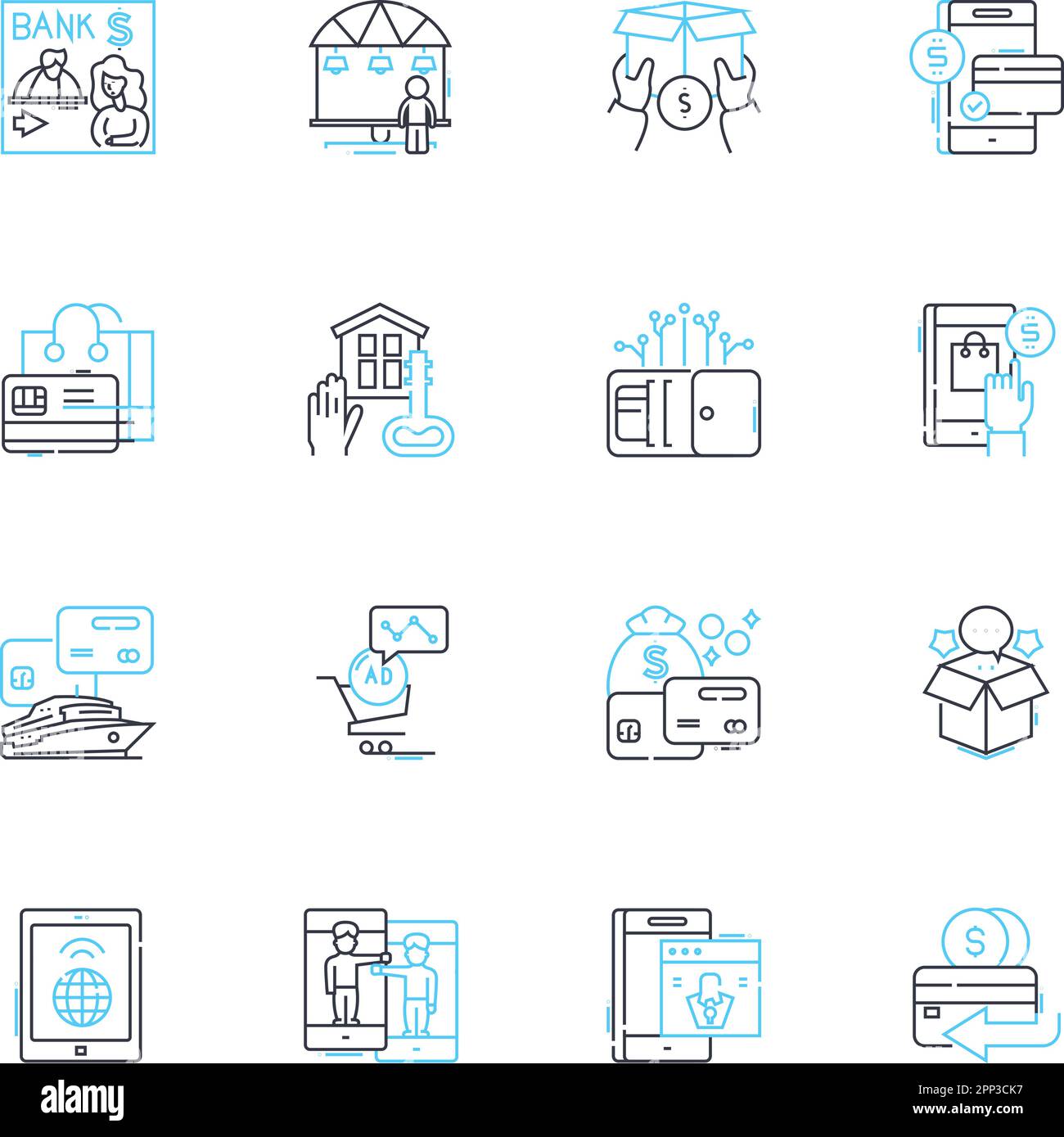 Mobile payments linear icons set. Transactions, Digital, Wallets, Contactless, Security ...