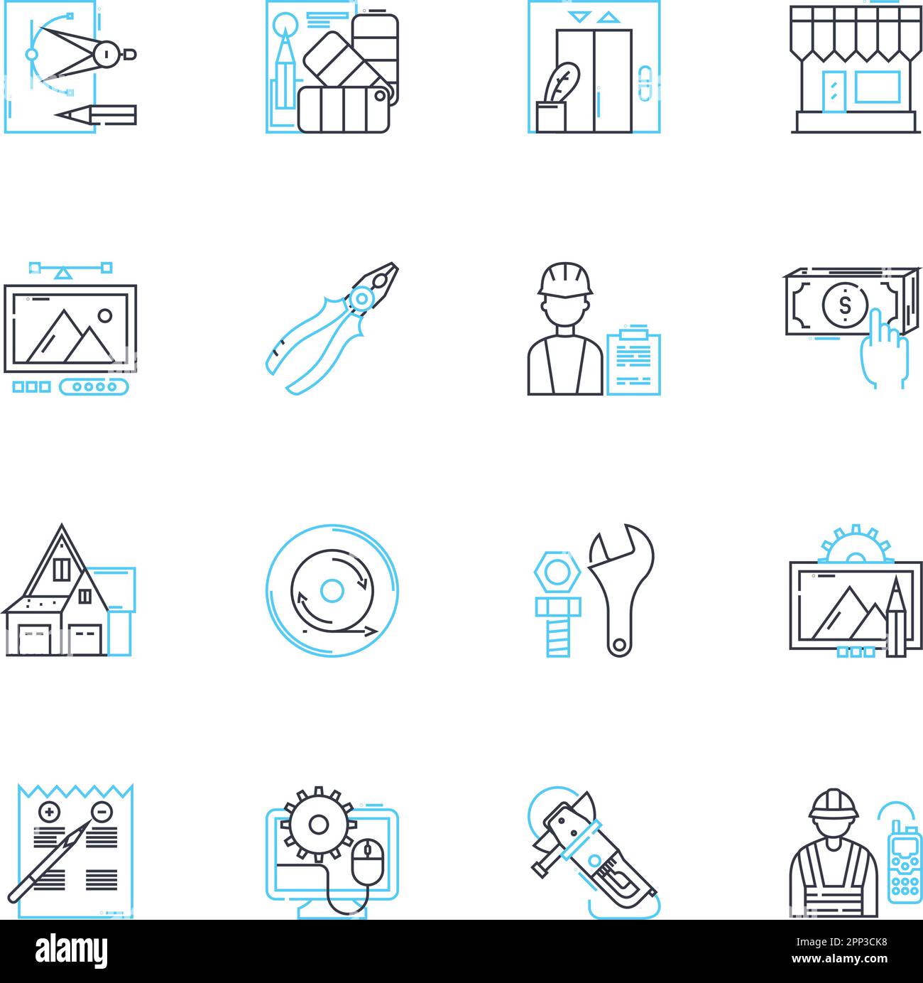 Planning linear icons set. Strategy, Organization, Goal, Preparation ...