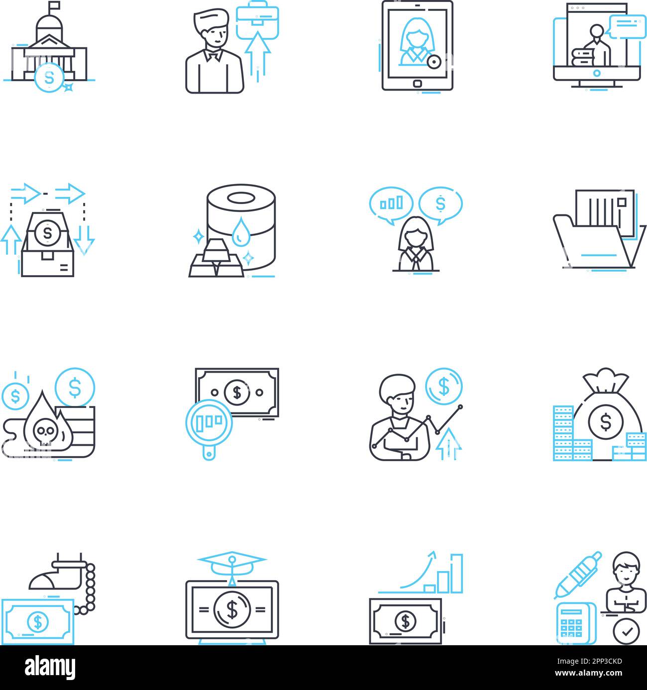 Budget control linear icons set. Frugality, Efficiency, Planning ...
