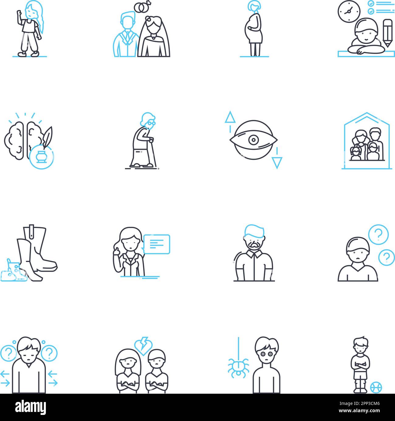 Human behavior linear icons set. Emotions, Instincts, Habits, Reactions, Impulses, Motivations ...