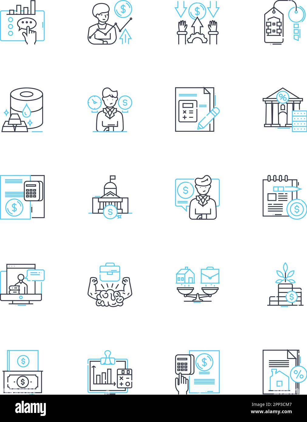 Financial management linear icons set. Budgeting, Accounting, Savings ...
