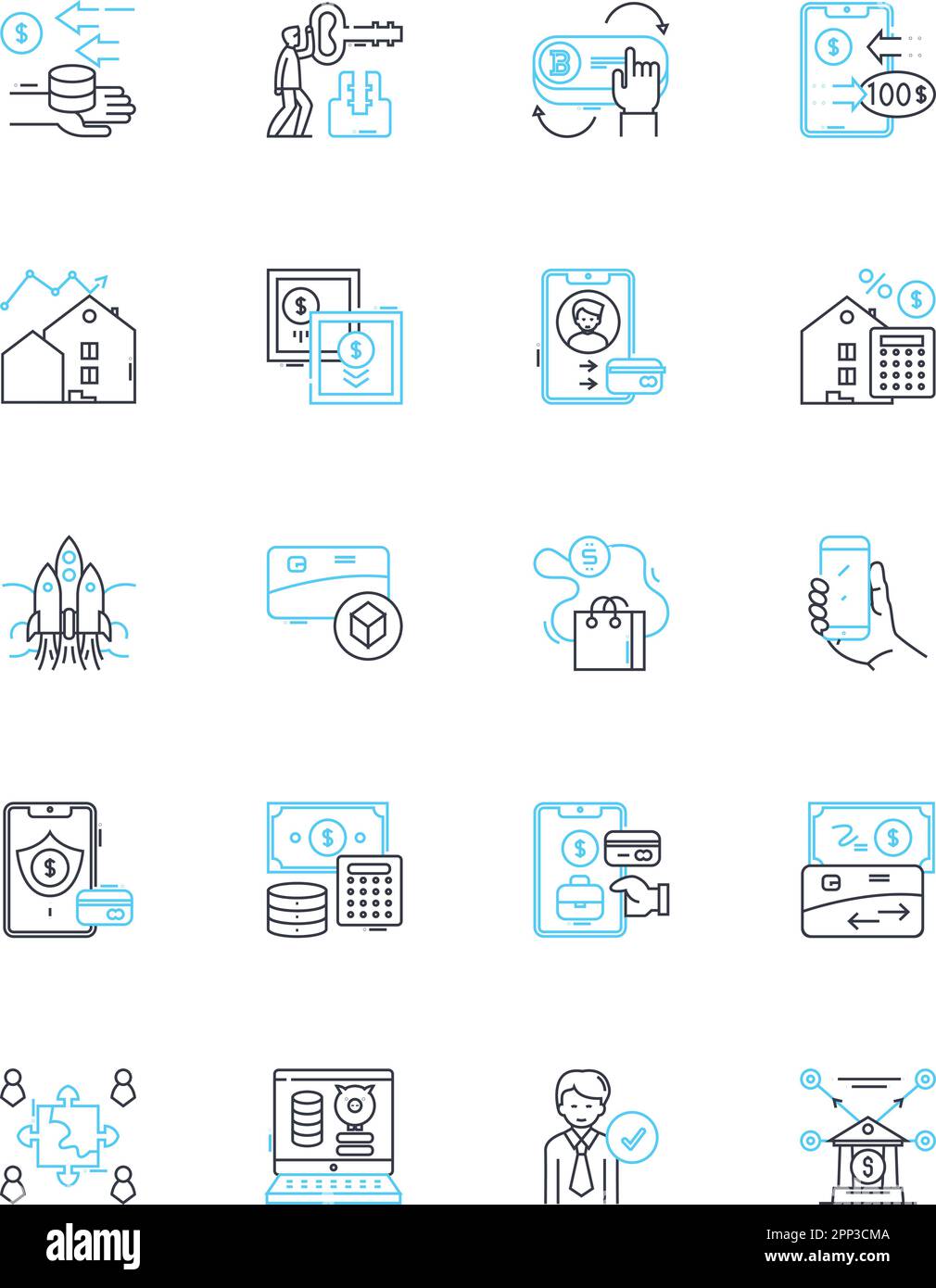 Cash management linear icons set. Budgeting, Forecasting, Optimization ...