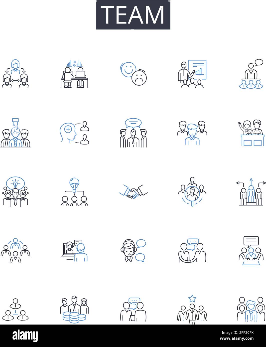 Team line icons collection. Squad, Group, Gang, Unit, Troop, Company ...