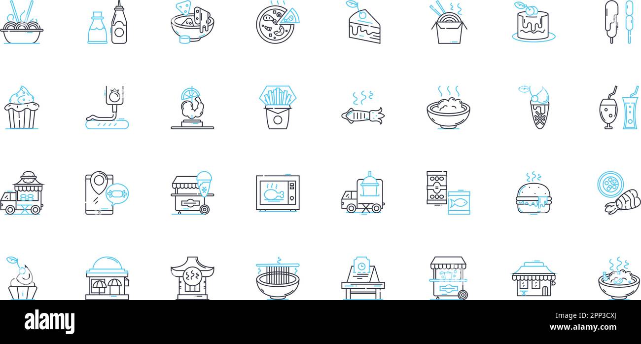Quick meal linear icons set. Fast, Convenient, Easy, Simple, Nutritious ...
