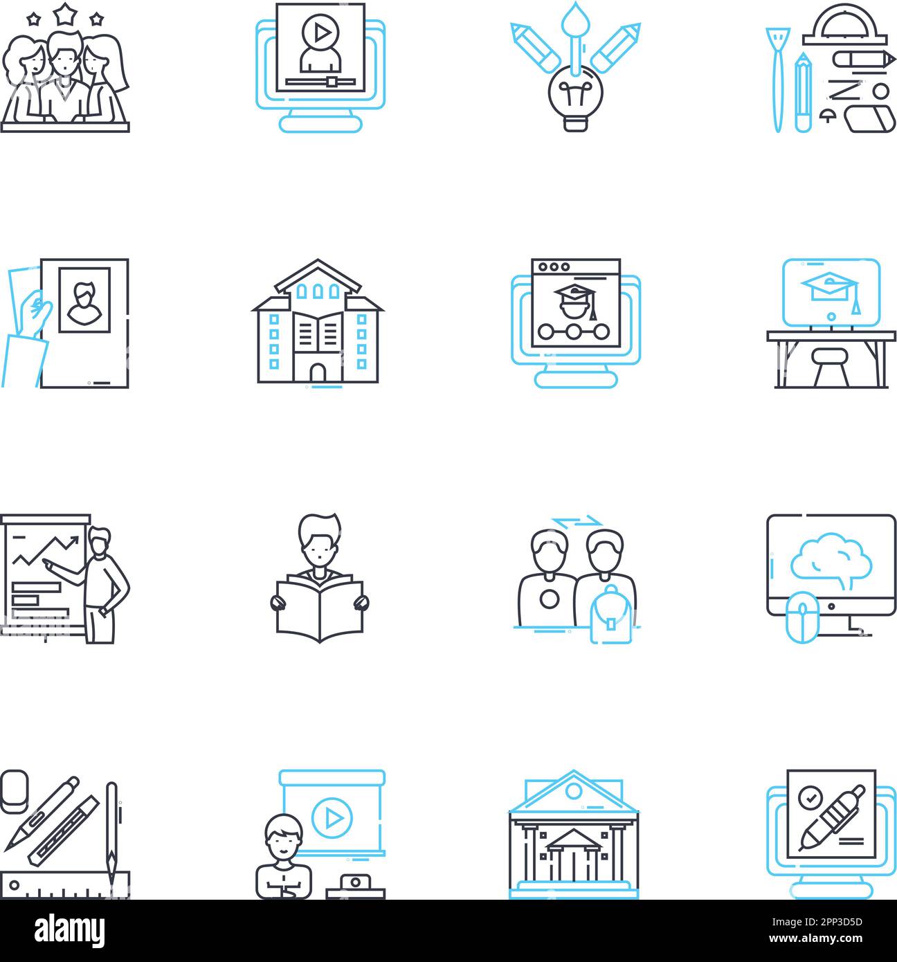 Present-day teaching linear icons set. Technology, Assessment ...