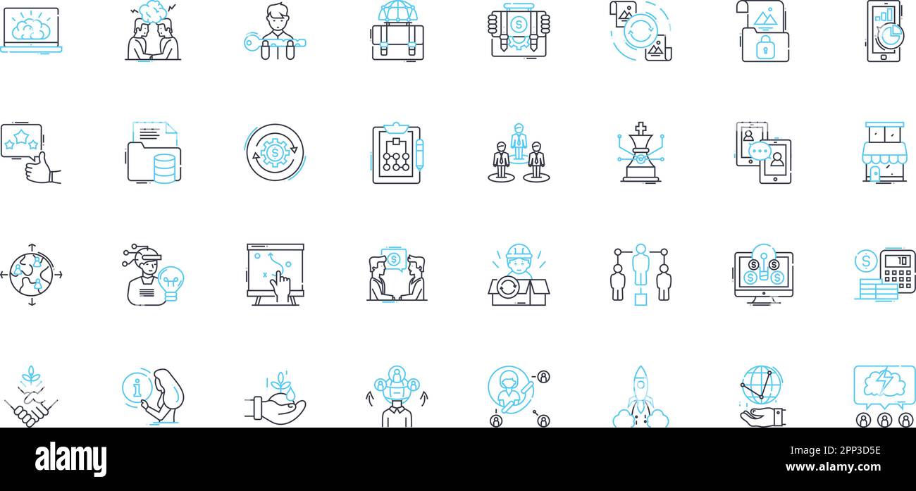 Project Planning linear icons set. Strategy, Initiative, Mission ...