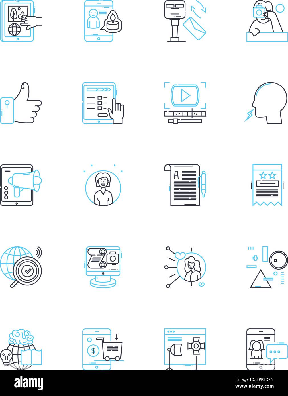 Broadcast media linear icons set. Radio, Television, News, Broadcasting ...