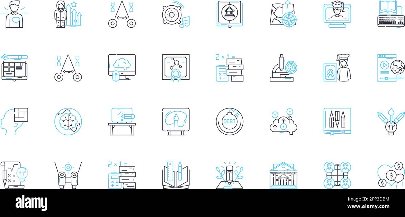 Learning quality linear icons set. Excellence, Progress, Mastery, Rigor ...