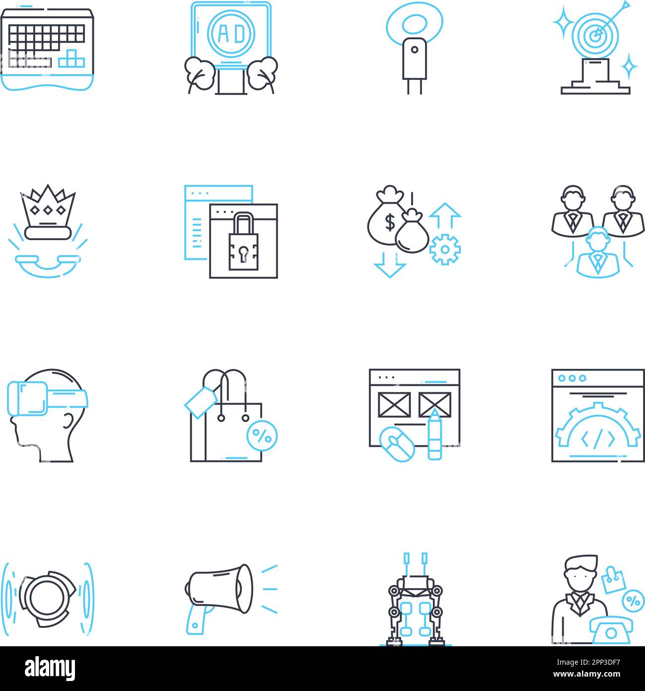 Communication outreach linear icons set. Nerking, Engagement, Promotion ...