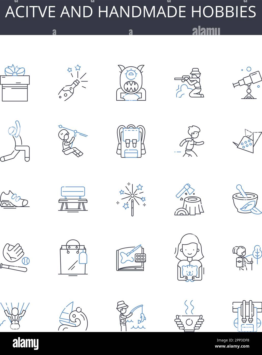 Acitve and handmade hobbies line icons collection. Engaged, Occupied ...