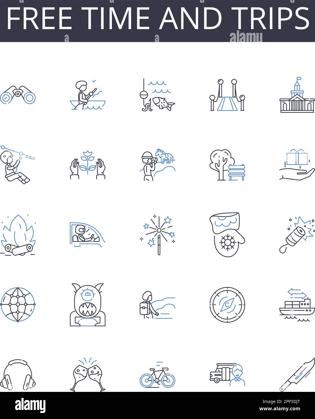 Free time and trips line icons collection. Instruction, Tutoring ...
