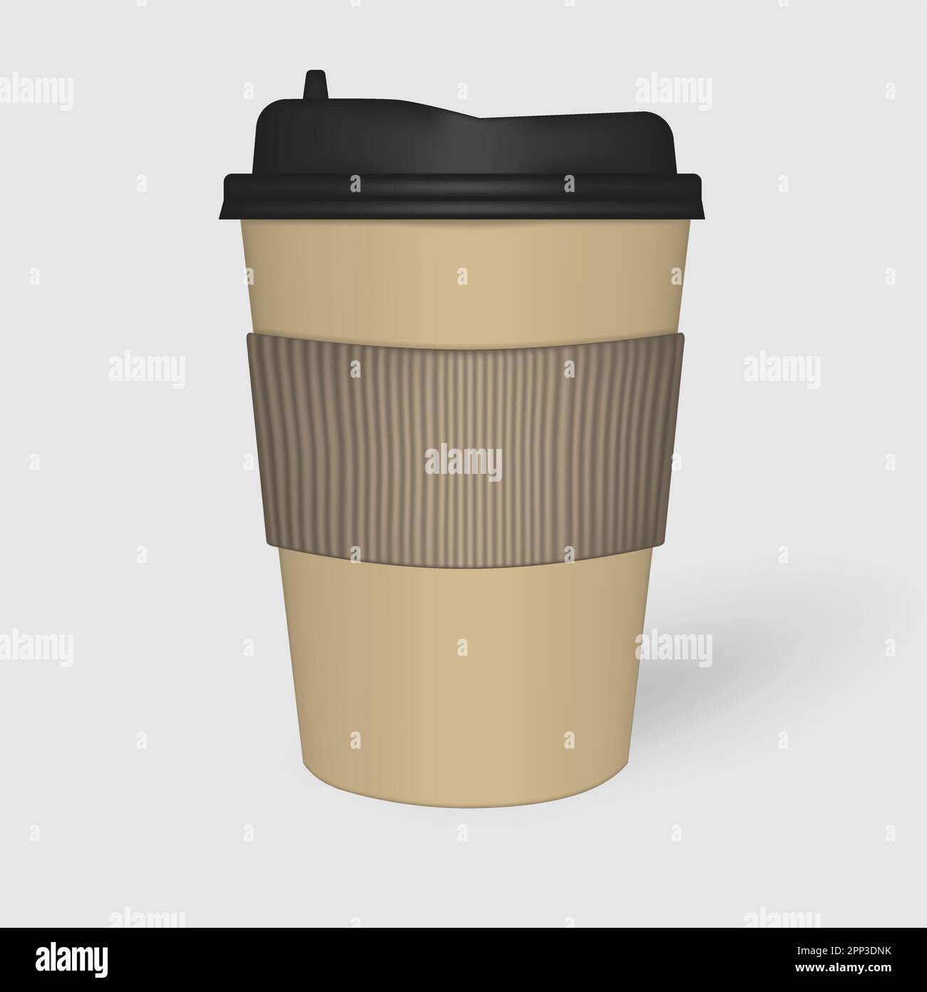 Kraft paper coffee cup with black lid and corrugated sleeve, mock-up ...