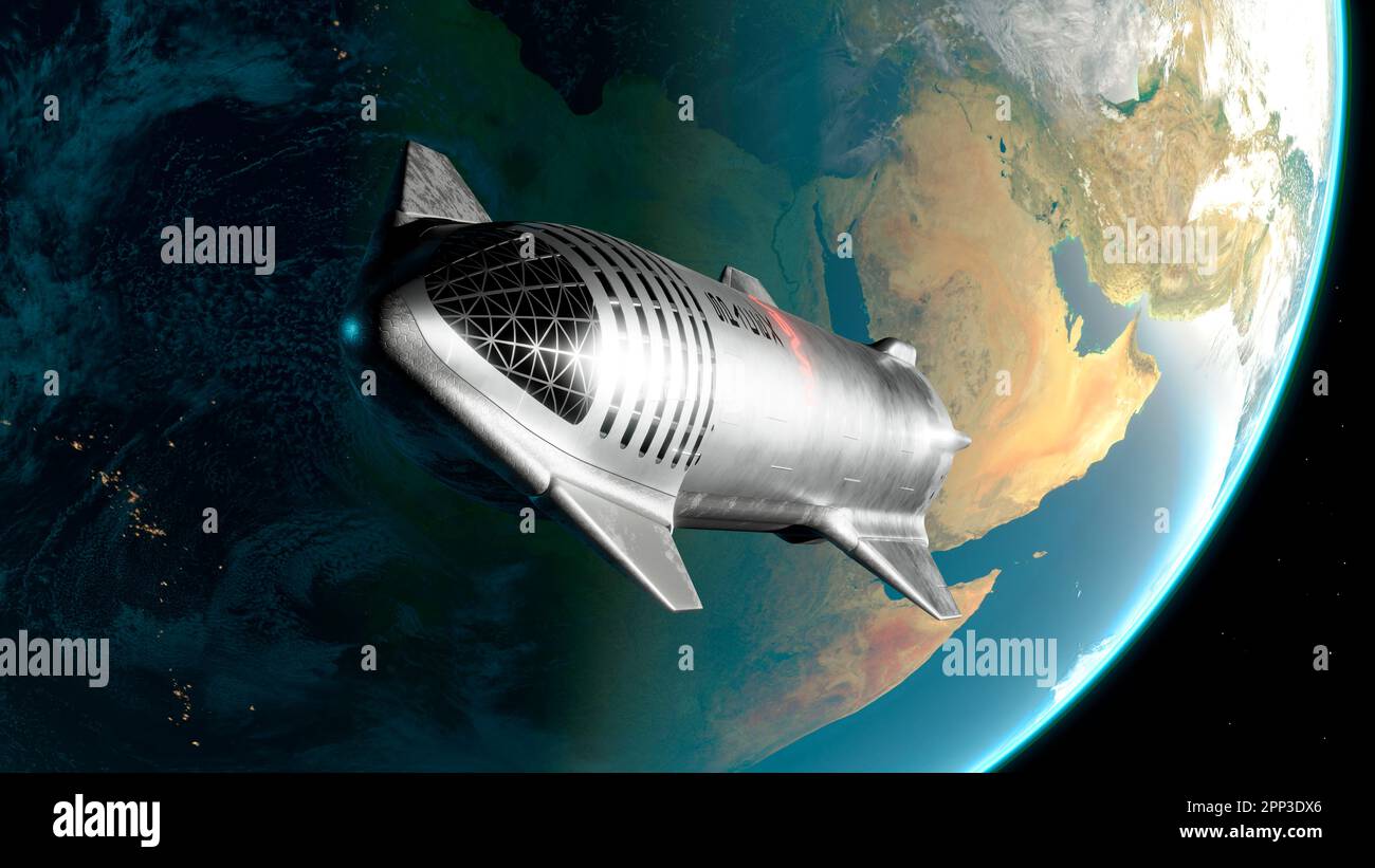 Artwork of Starship Above Earth Stock Photo - Alamy