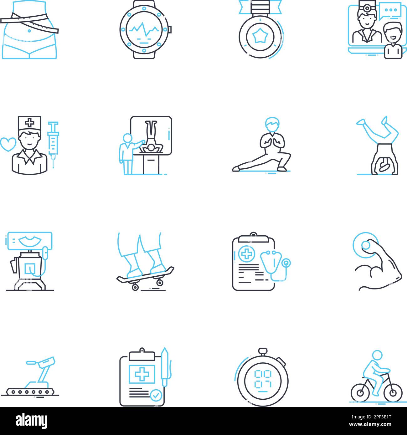 Strength linear icons set. Power, Stamina, Endurance, Vigor, Resilience ...