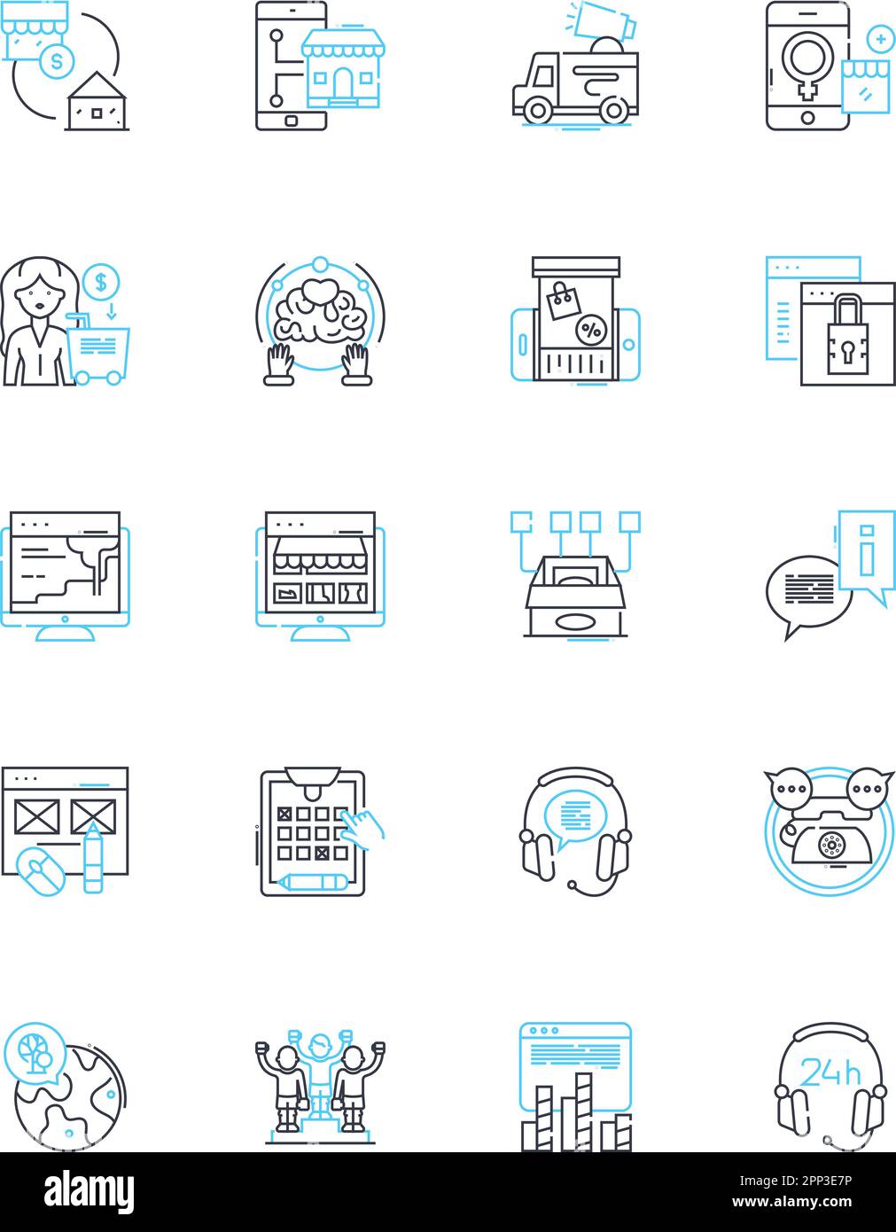 Patron assistance linear icons set. Helpdesk, Guidance, Counseling ...
