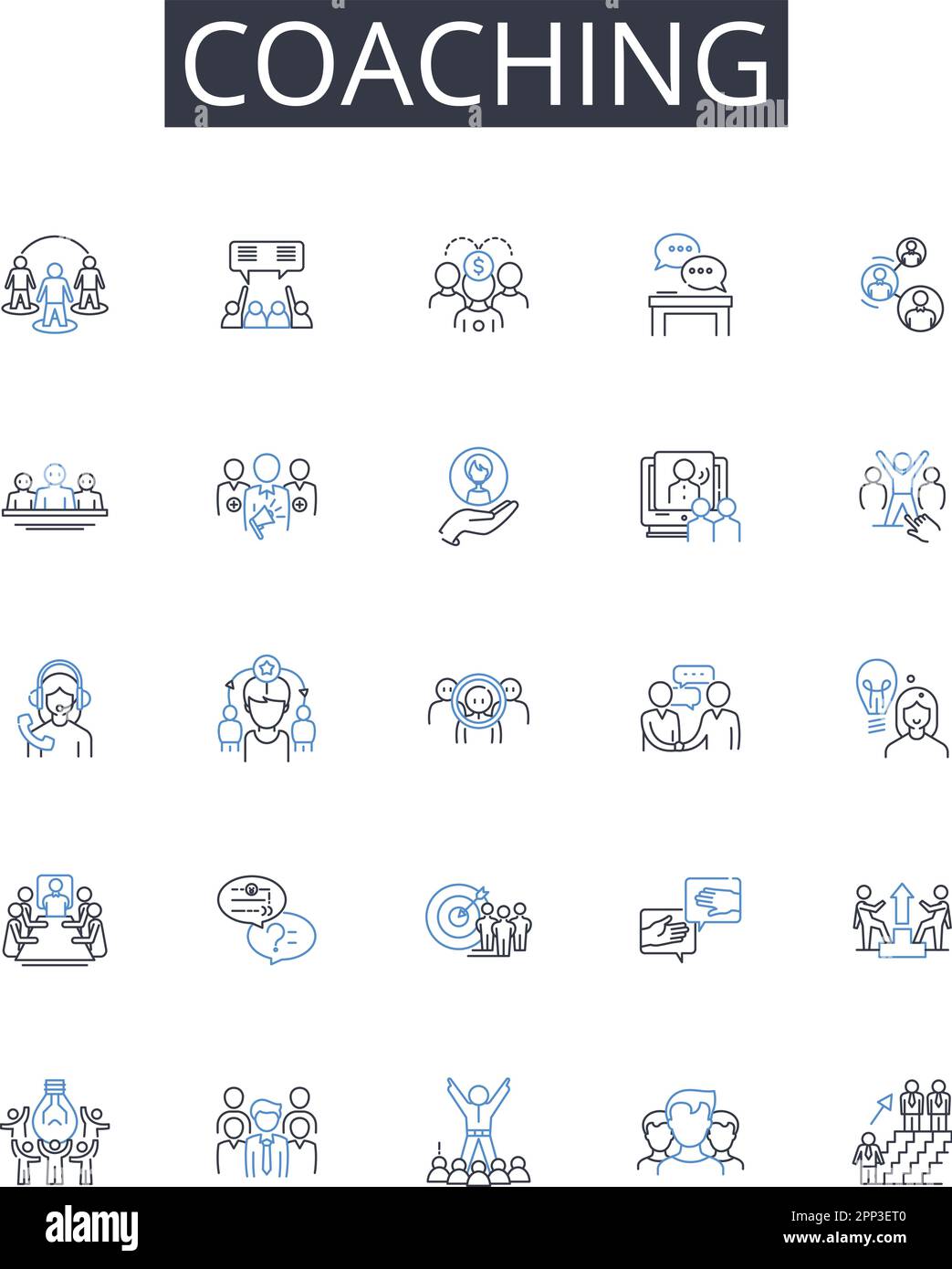 Coaching line icons collection. Mentoring, Guiding, Training, Instructing, Tutoring, Advising ...