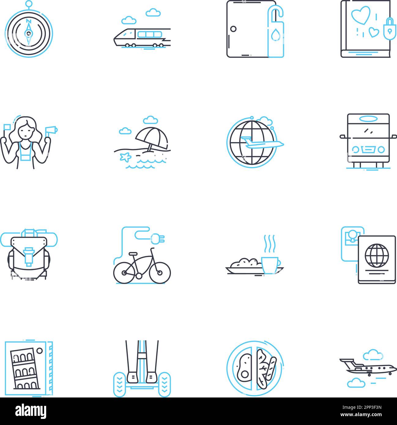 Tours linear icons set. Adventure, Backpacking, Culture, Escape ...