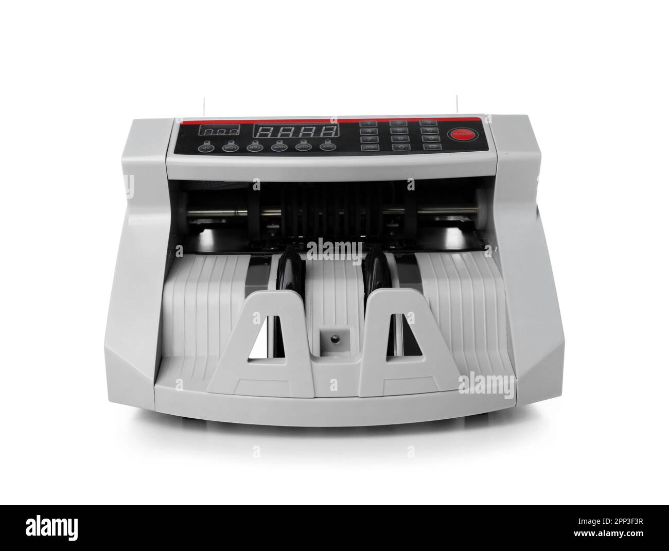Modern cash counting machine on white background Stock Photo - Alamy