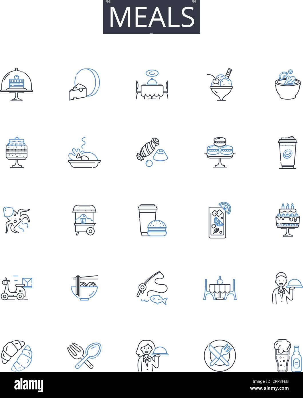 Meals line icons collection. Foodstuffs, Grub, Comestibles, Cuisine ...