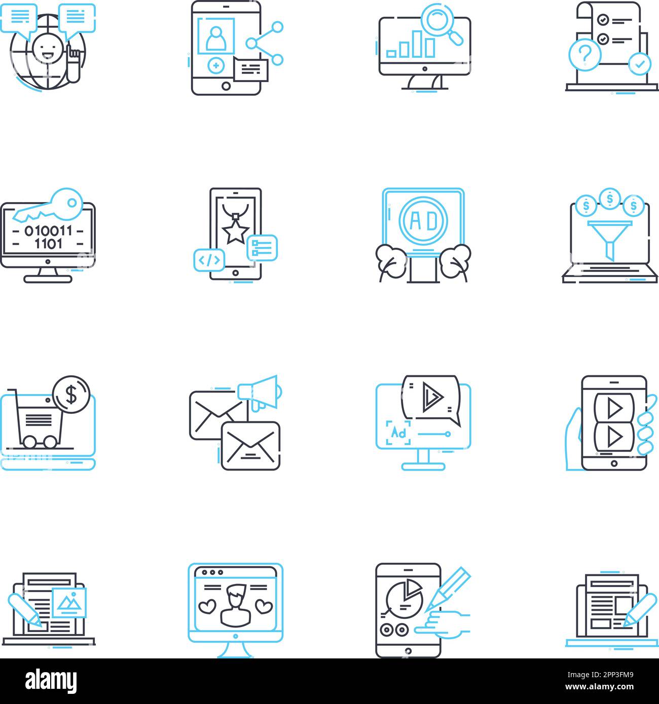 Content strategy linear icons set. Planning, Optimization, Analytics ...