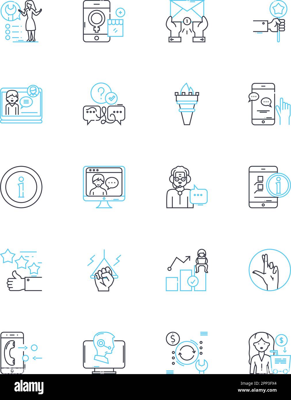 Assistance program linear icons set. Support, Aid, Help, Outreach ...