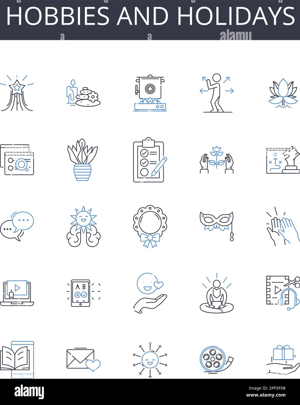 Hobbies and holidays line icons collection. Analytics, Insights ... Hobbies and holidays line icons collection. Analytics, Insights ...