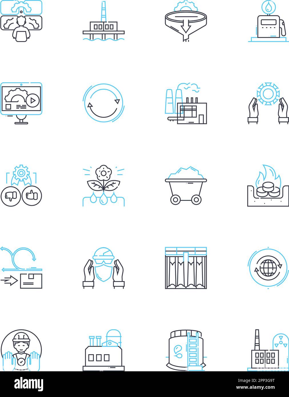 Manufacturing unit linear icons set. Production, Assembly, Automation, Efficiency, Quality ...