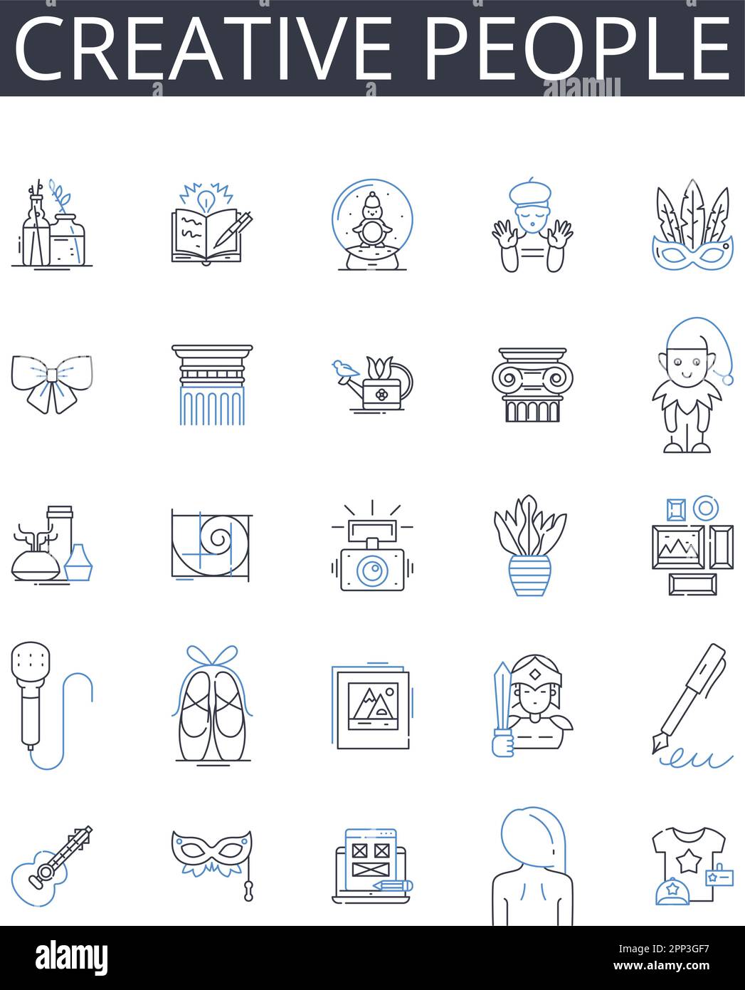 Creative people line icons collection. Materials, Curriculum, Training ...
