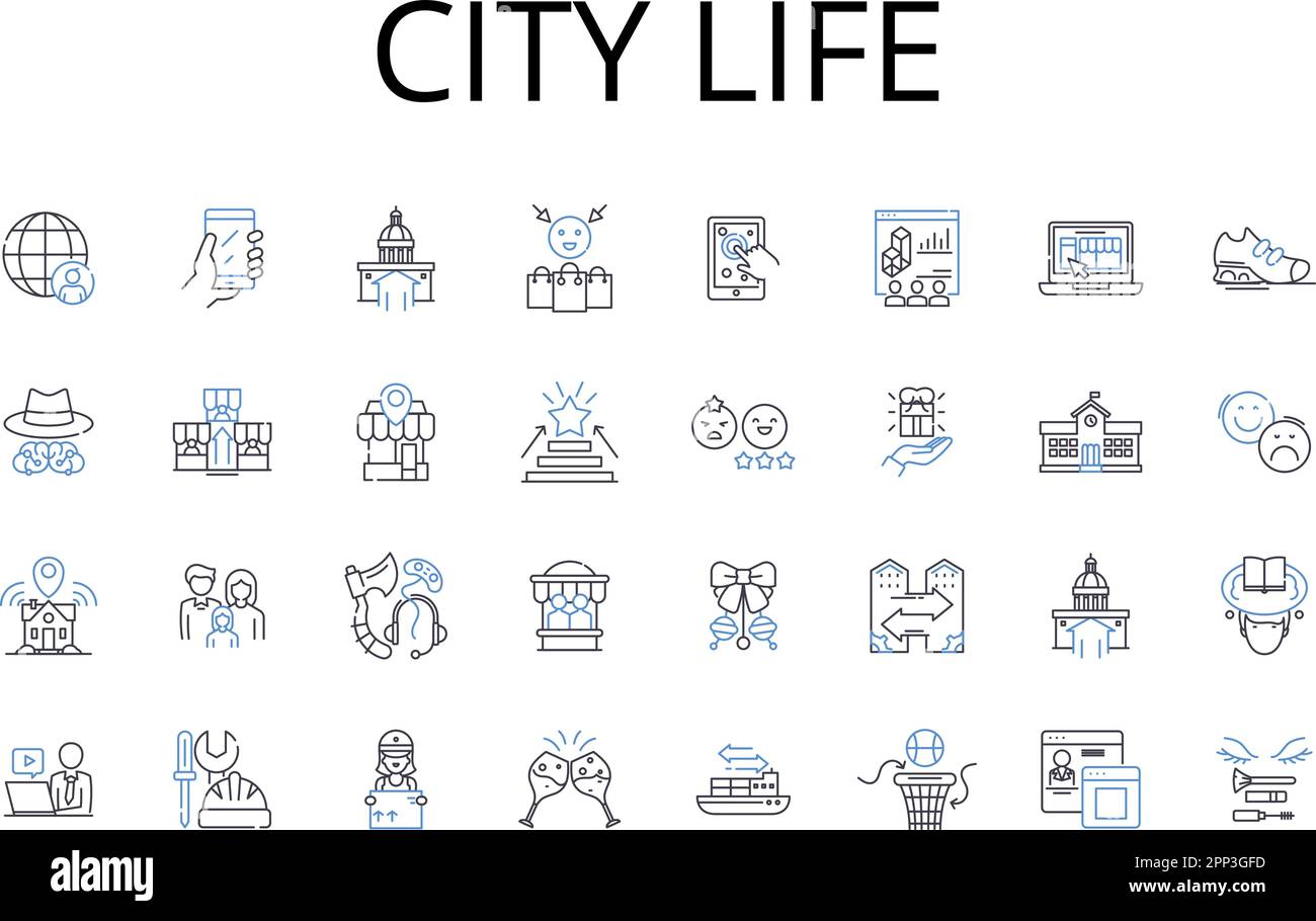 City life line icons collection. Rural living, Big city, Urban living ...