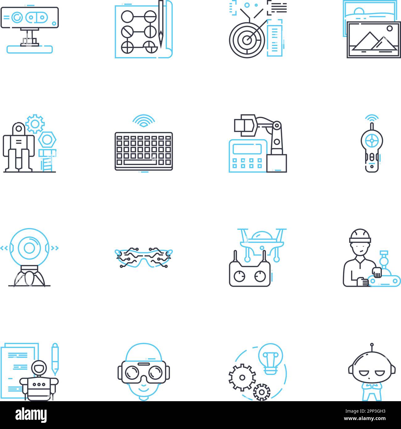 Computer Milling Linear Icons Set Precision Automation Efficiency
