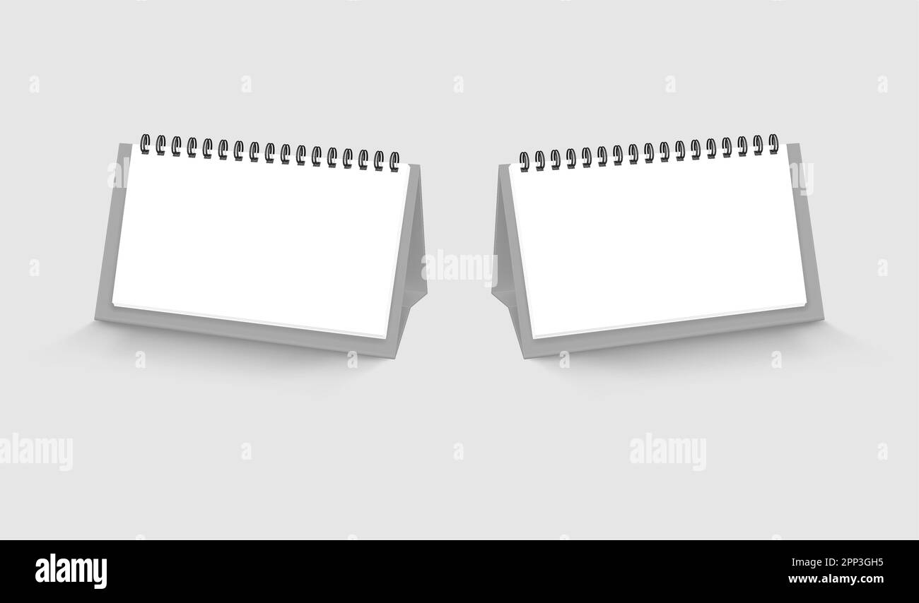 Blank desk horizontal spiral calendars with clean paper sheets, vector ...