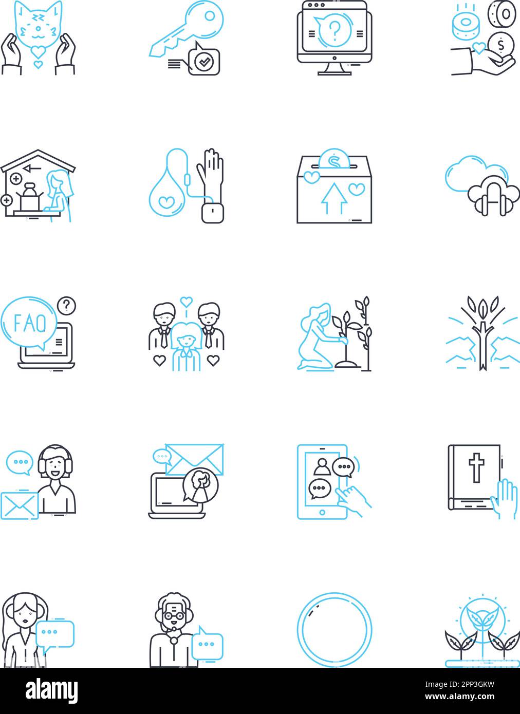 Emotional Management linear icons set. Resilience, Self-control, Coping ...