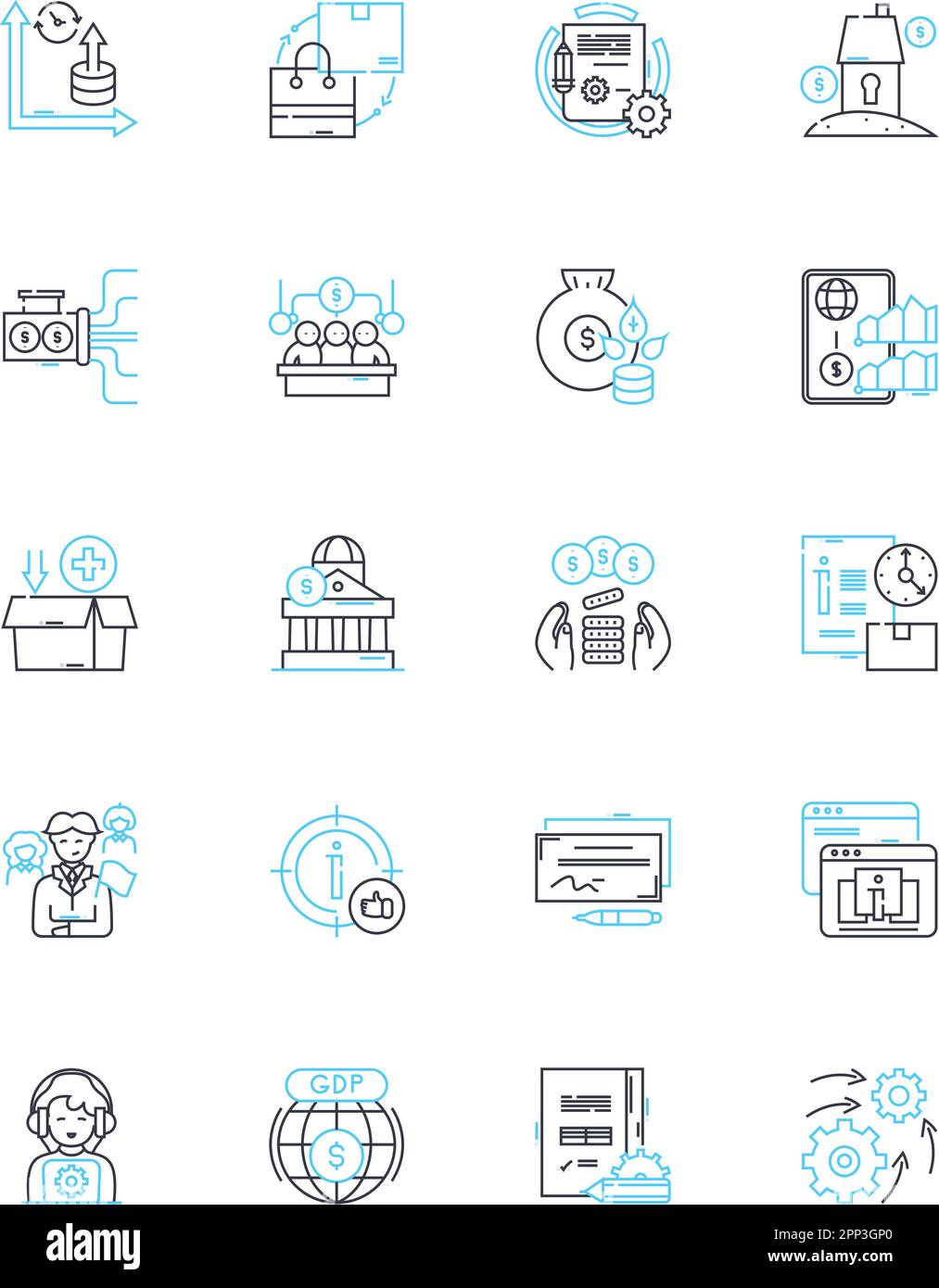 Financial Management linear icons set. Budgeting, Planning, Investment, Cashflow, Forecasting ...