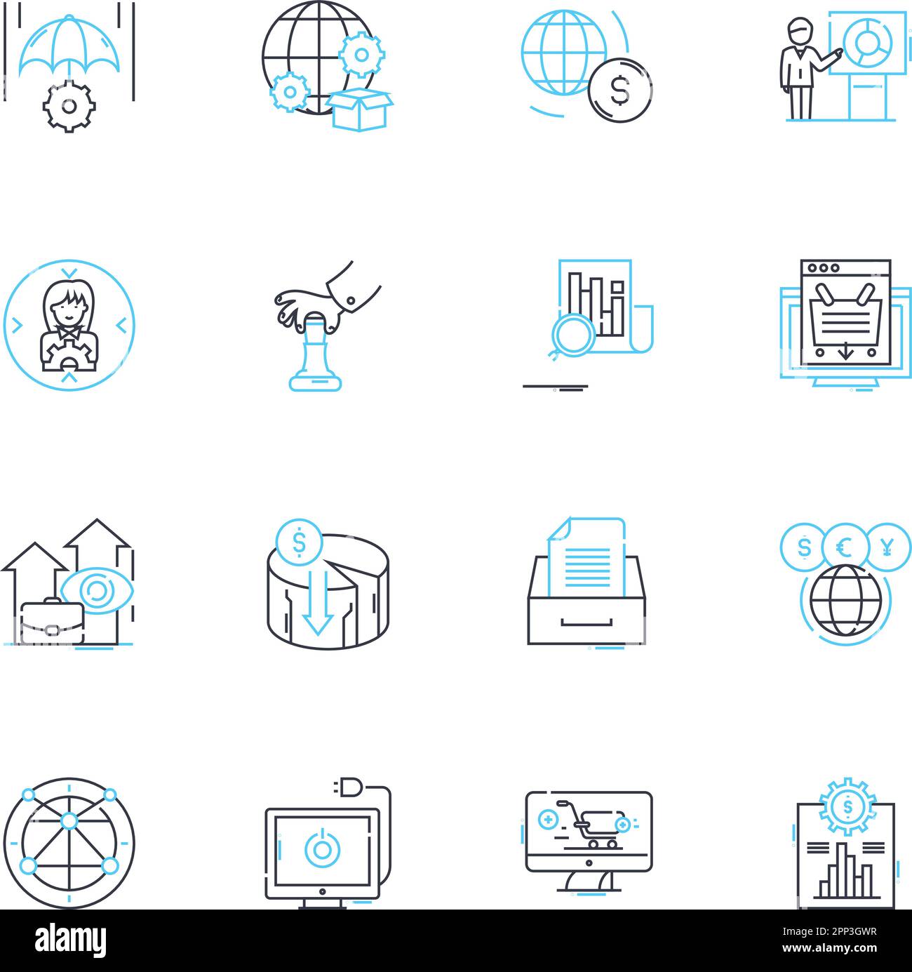 Industrial development linear icons set. Manufacturing, Production ...