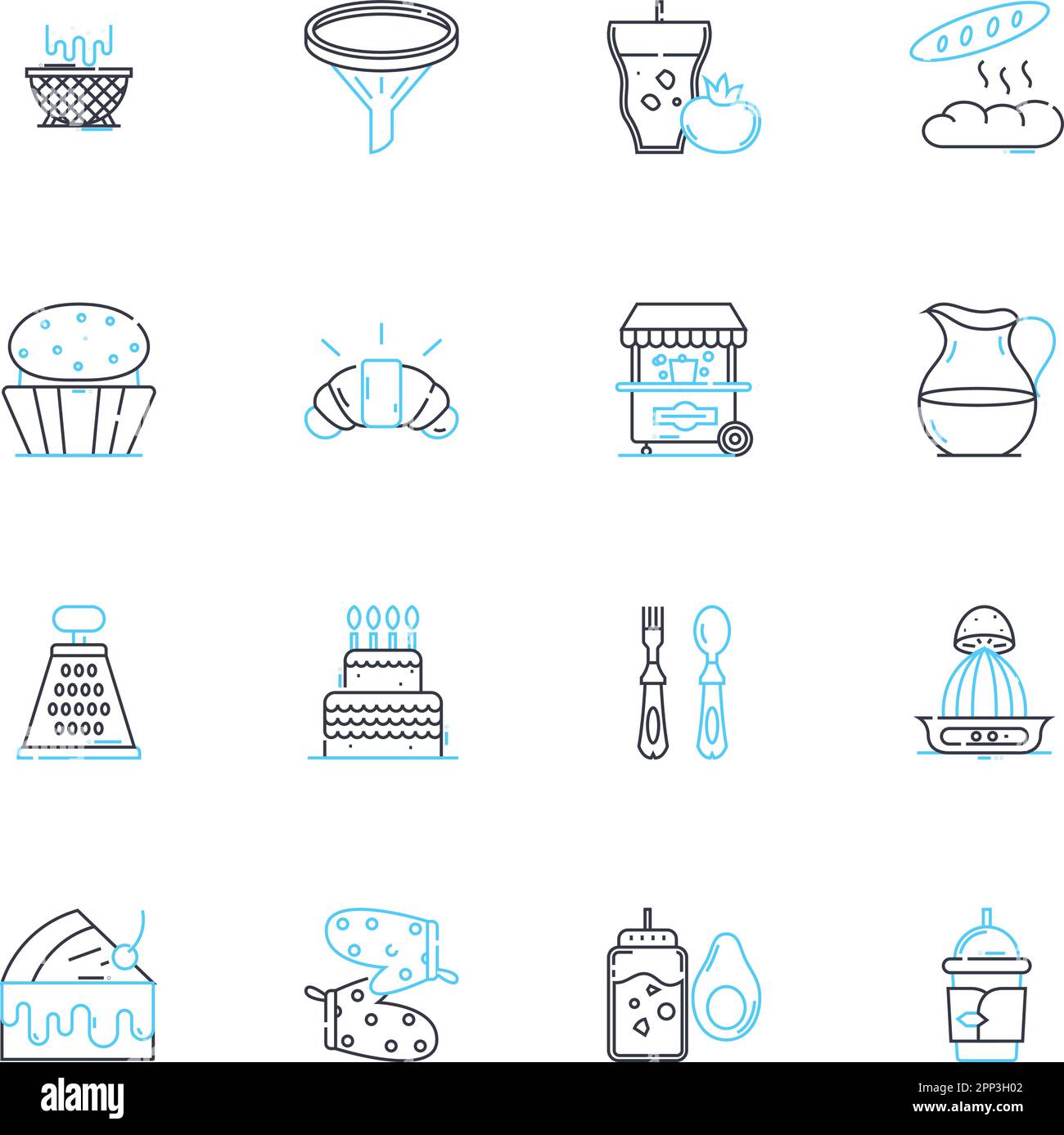 All-you-can-eat restaurant linear icons set. Buffet, Unlimited, Feast ...