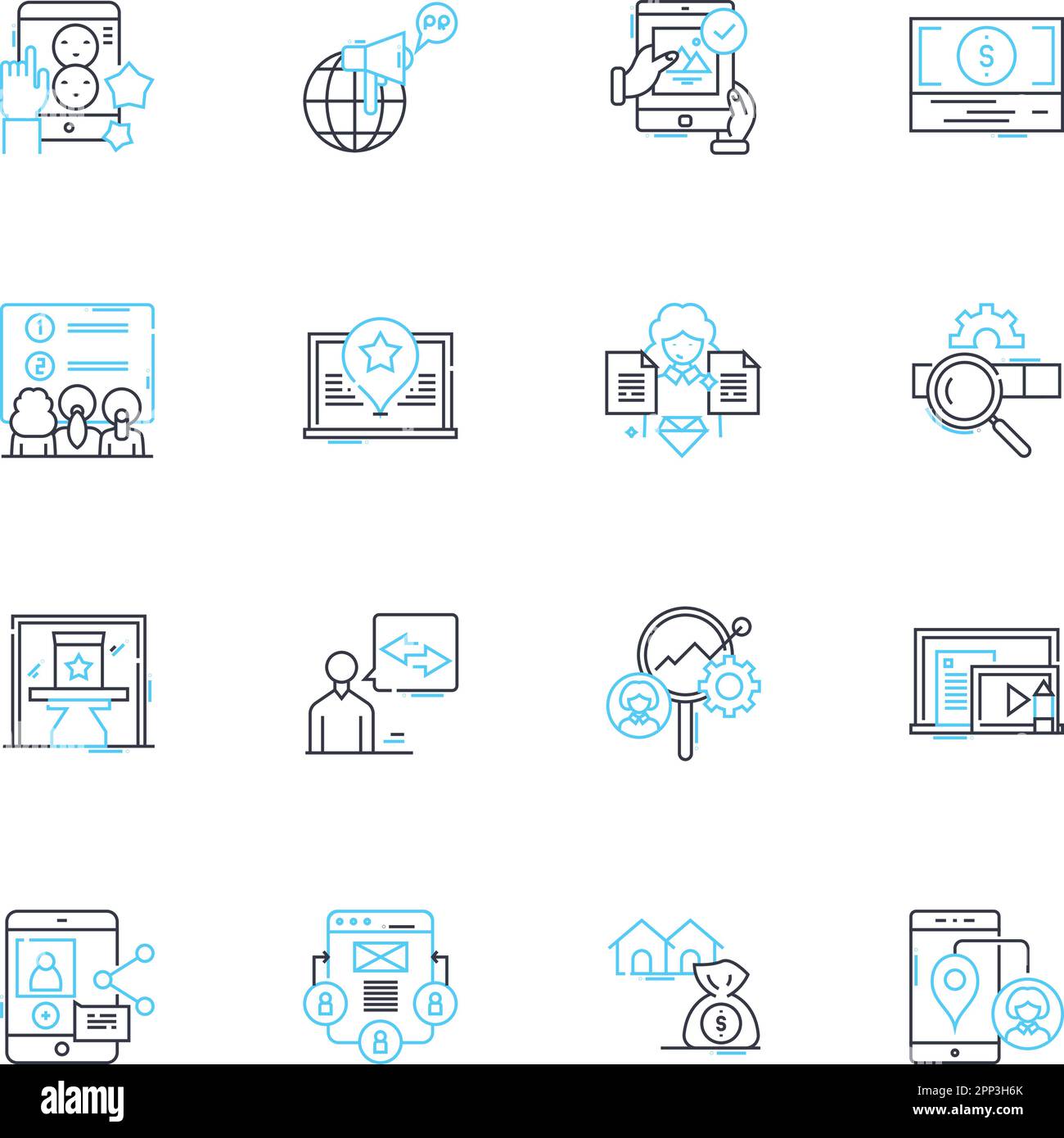 Customer satisfaction linear icons set. Feedback, Loyalty, Complaints ...