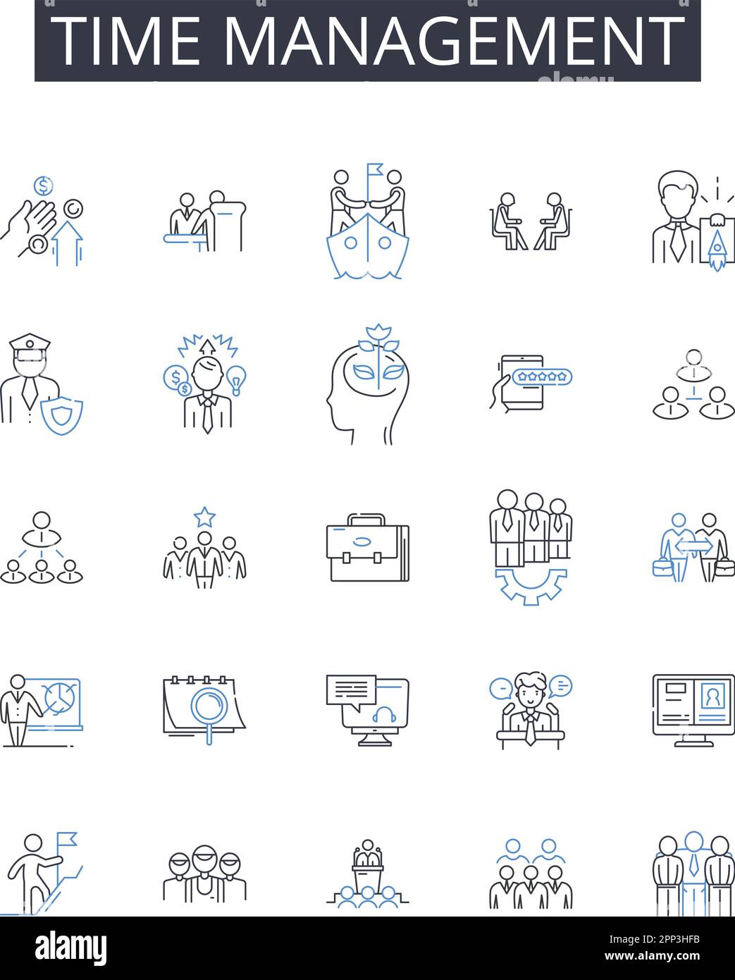 Time Management Line Icons Collection Goal Setting Task Scheduling Project Planning