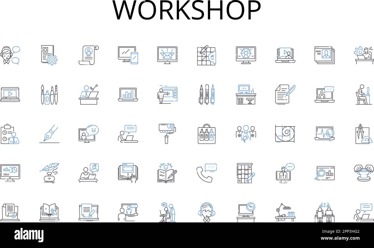Workshop line icons collection. Interactive, Online, Distance ...