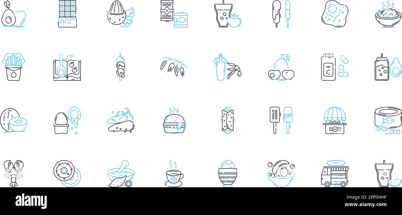 Food bistro linear icons set. Gourmet, Farm-to-table, Fusion, Artisanal ...