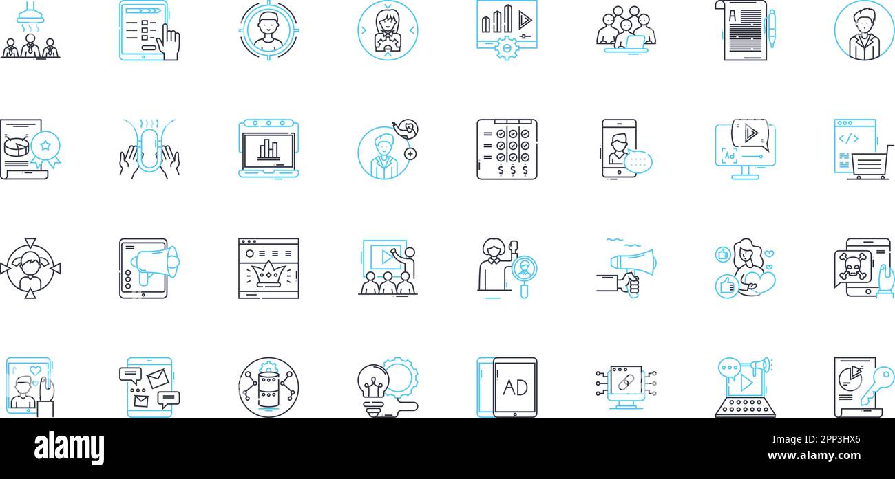Promotion and outreach linear icons set. Advertising, Marketing ...