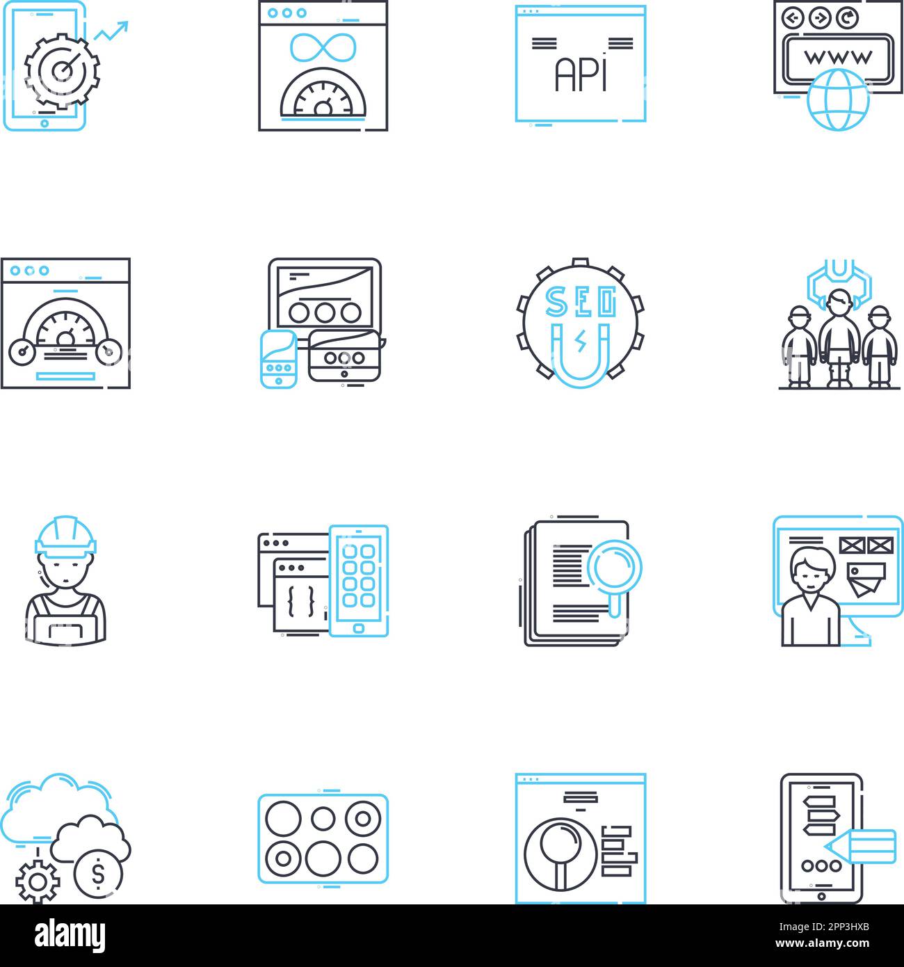 Cloud Computing Linear Icons Set Infrastructure Storage Scalability