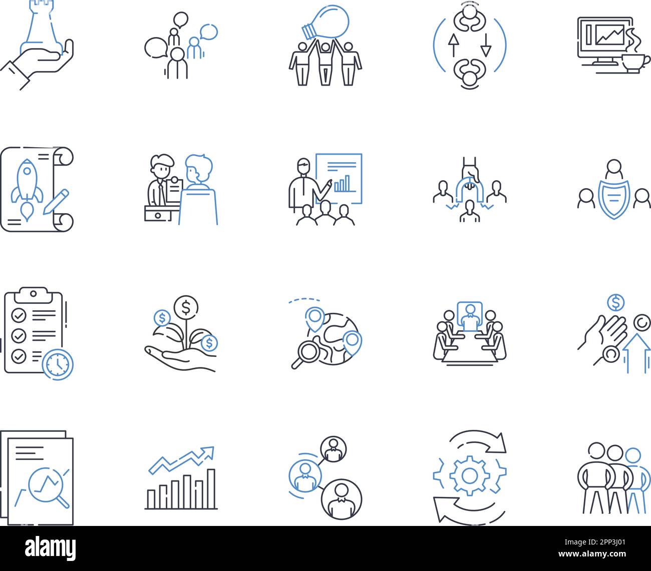 Startup progress line icons collection. Launch, Momentum, Traction ... Startup progress line icons collection. Launch, Momentum, Traction ...