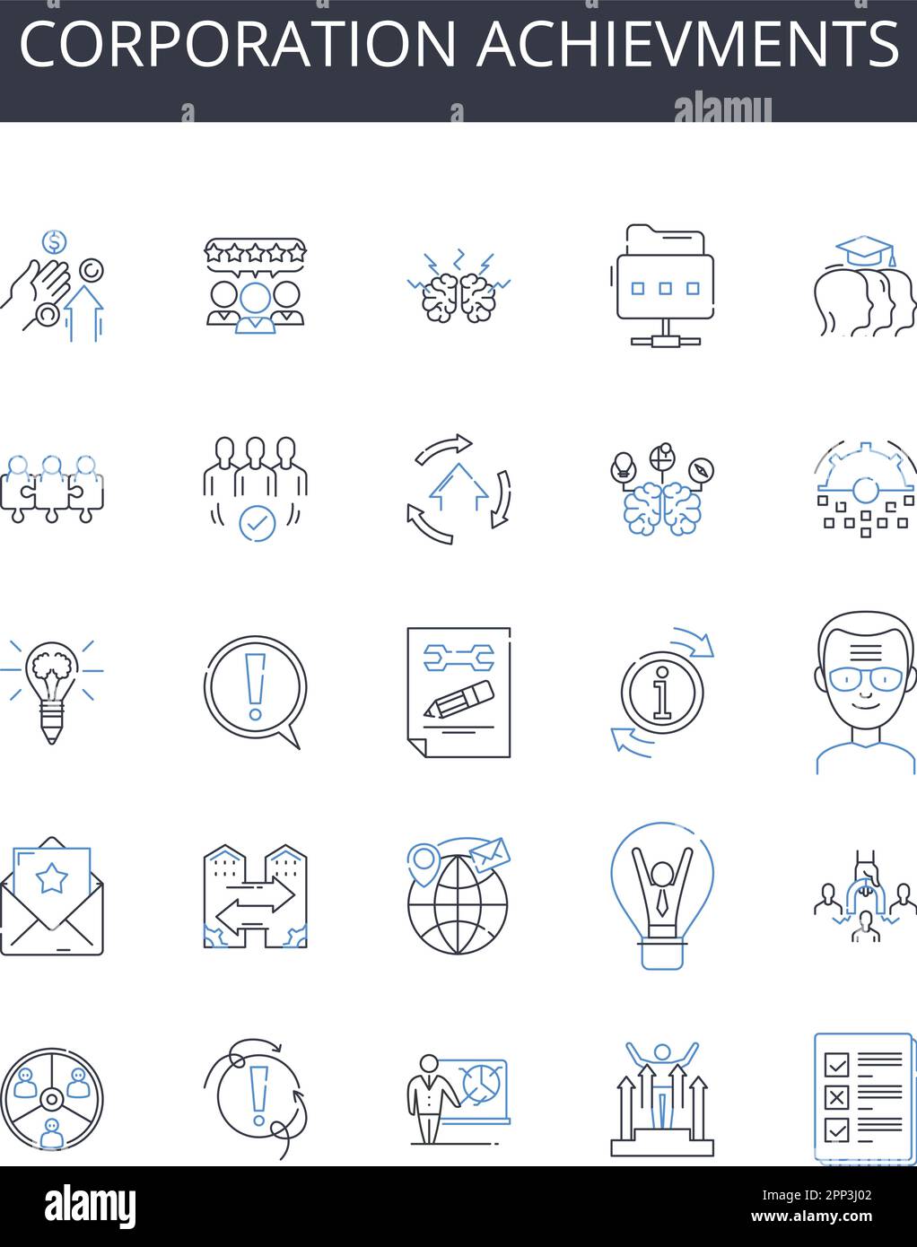 Corporation achievments line icons collection. Display, Shelving ...