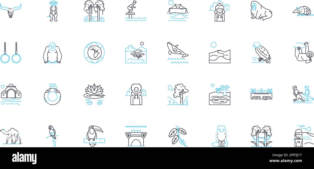 Nature exploration linear icons set. Wonder, Discovery, Adventure, Hike ...